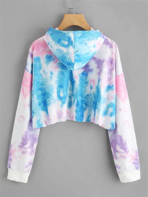 Hooded Water Color Drawstring Sweatshirtfor Women Romwe