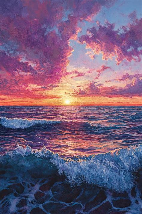 A Stunning Sunset Over The Ocean With Vibrant Colors And Gentle Waves
