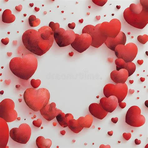 Heart Shaped Frame Encircled By Numerous Red Hearts On A White