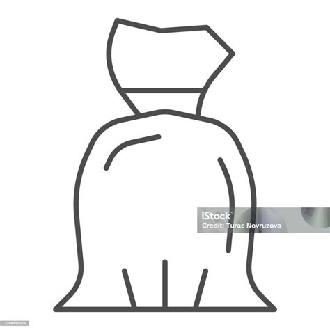 휴지통 패키지 가는 선 아이콘 낭비 된 항목 분리 쓰레기 포장용 가방 플라스틱 제품 디자인 개념 흰색 배경에 윤곽 스타일
