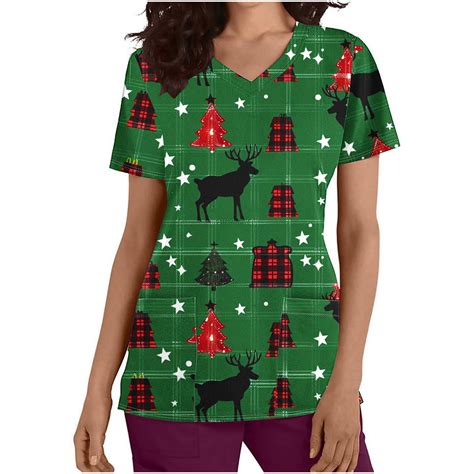 Fafwyp Christmas Scrubs For Women Womens Xmas Holiday Nursing Shirts