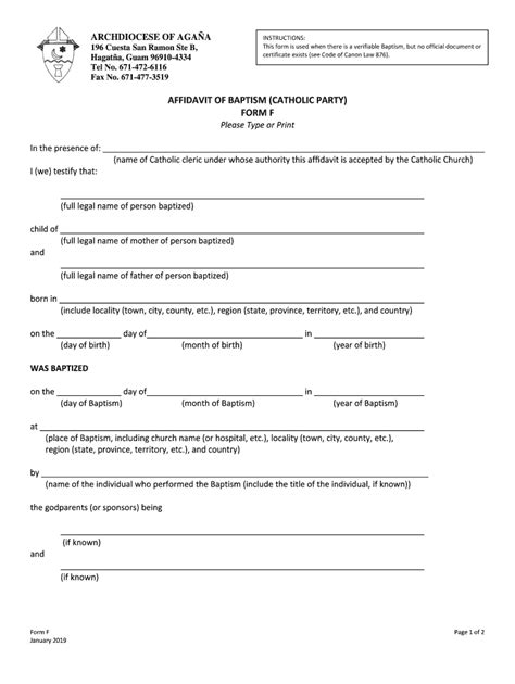 Fillable Online Form F Affidavit Of Baptism For Catholic Party Fax