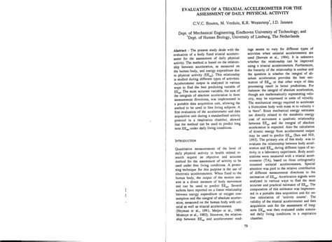 Pdf Evaluation Of A Triaxial Accelerometer For The Assessment Of