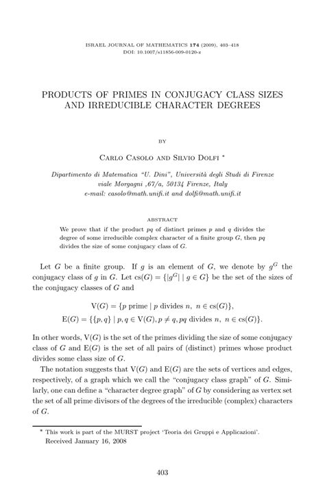 Pdf Products Of Primes In Conjugacy Class Sizes And Irreducible