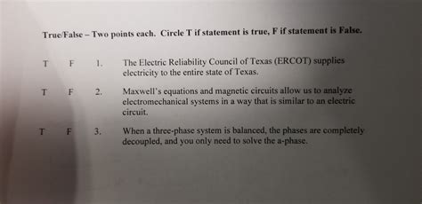 Solved True False Two Points Each Circle T If Statement Chegg Com