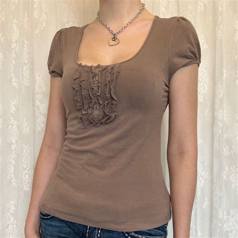 2000s Dainty Brown Twiligcore Henley Blouse