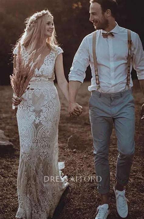 Retro Cap Sleeve Lace Empire Sheath Plunged Wedding Dress Brautkleid