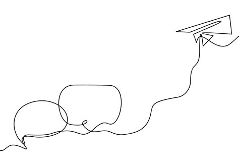오리가미 종이 평면과 음성 거품의 연속 한 줄 그림 프리미엄 벡터