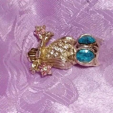 Vintage Coro 1940c Katz Blue Eyes Owl Brooch Very P Gem