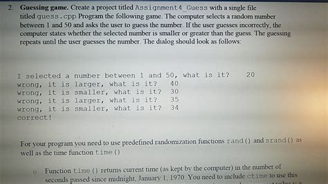 Solved Guessing Game Create A Project Titled
