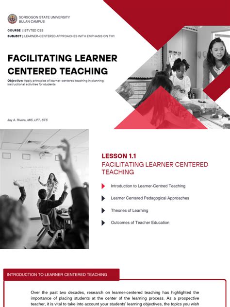 Lesson 1 Introduction To Learner Centered Approaches Pdf Learning Behavior Modification