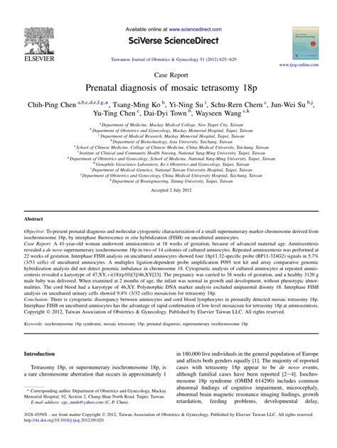 Pdf Prenatal Diagnosis Of Mosaic Tetrasomy 18p