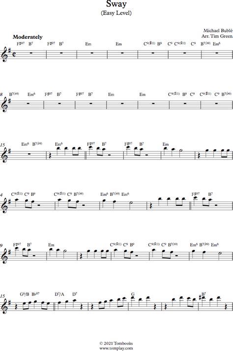 Sway Easy Level Tenor Sax Michael Bublé Saxophone Sheet Music