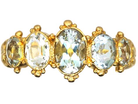 Early Victorian 15ct Gold Five Stone Aquamarine Ring 504X The
