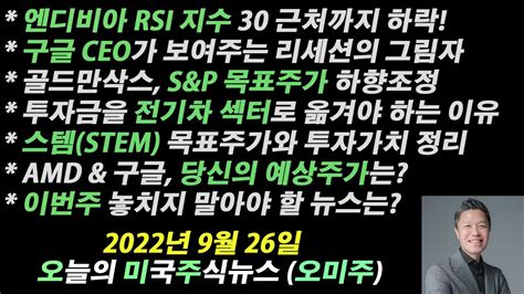 오늘의 미국주식뉴스 엔비디아 매수기회 구글 Ceo 리세션이 온다 골드만 Sandp 목표주가 하향조정 투자금을 전기차로 옮겨야 하는 이유 Amd And 구글