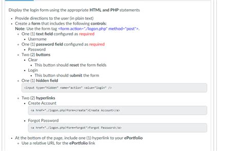 Solved Display The Login Form Using The Appropriate Html And Chegg