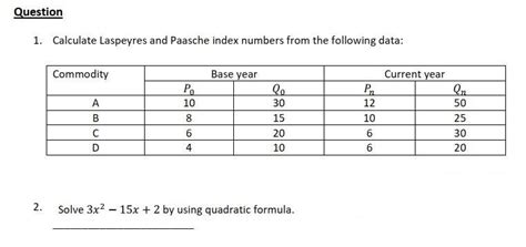 Solved Calculate Laspeyres And Paasche Index Numbers From Chegg