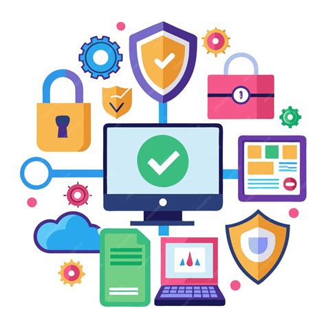 digital security system with shields locks and computer premium ai generated vector