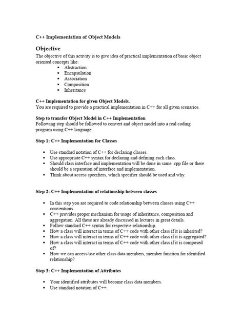 Implementation Of Object Models Pdf C Class Computer Programming