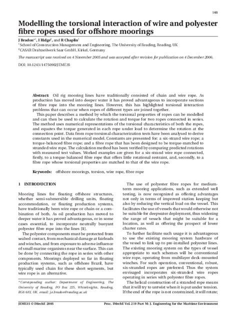 Pdf Modelling The Torsional Interaction Of Wire And Polyester Fibre Ropes Used For Offshore