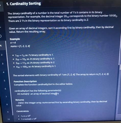 Solved Cardinality Sorting The Binary Cardinality Of A