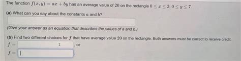 solved function f x y ax by has average value of 20 2