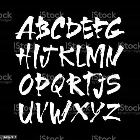 向量丙烯酸刷風格手繪字母表字體黑色背景上的書法字母表向量圖形及更多一組物體圖片 一組物體 丙稀畫 剪裁圖 Istock