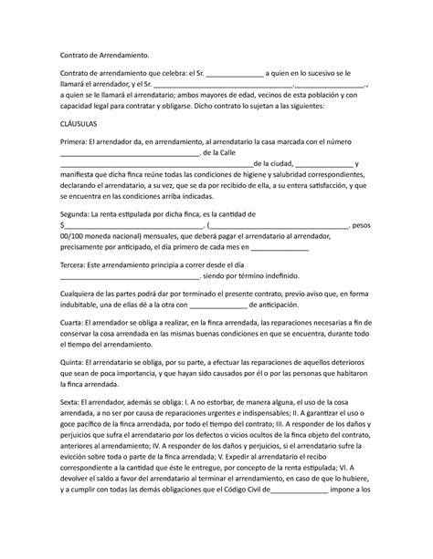 Contrato De Arrendamiento Formato Sencillo Contrato De Arrendamiento