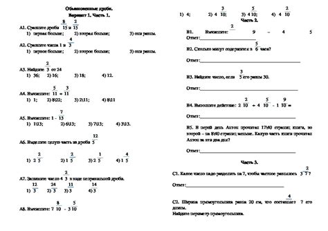 Проверочная работа по теме дроби 5 класс