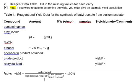 Solved Reagent Data Table Fill In The Missing Values For Course Hero