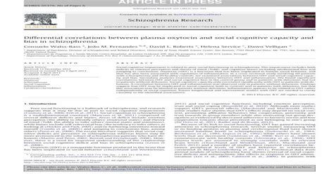 Differential Correlations Between Plasma Oxytocin And Social Cognitive
