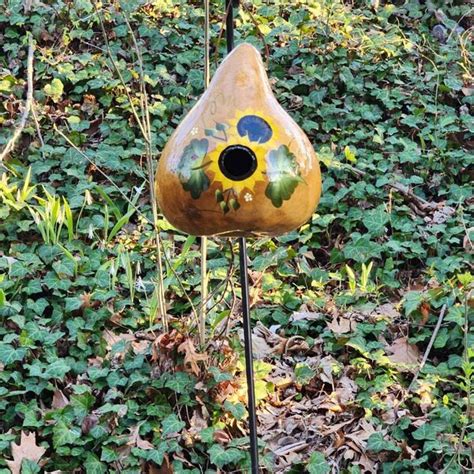 Gourd Birdhouse Hand Painted Sunflower Gourd Birdhouse Garden Art