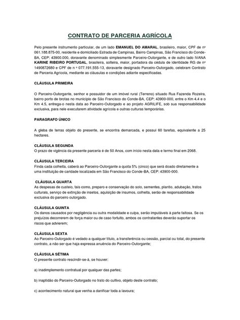Total 106 Imagem Modelo De Contrato De Parceria Agricola Br