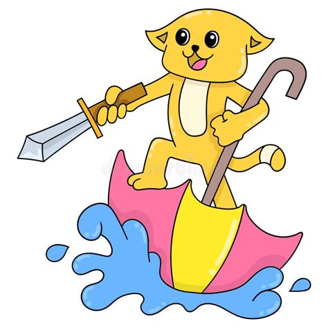 Un Gato Amarillo Jugando Pirata Sosteniendo Una Espada Cabalgando Un