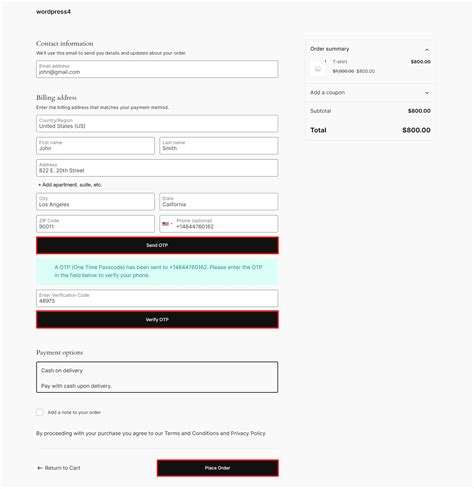 Otp Verification Woocommerce Checkout Form Wordpress