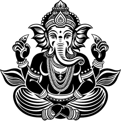 Black And White Illustration Of Ganesha The Hindu God Of Beginnings And