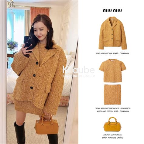 윤아 인스타 미우미우 23fw 니트 자켓 스웨터 스커트 셋업 가방 패션 정보 네이버 블로그