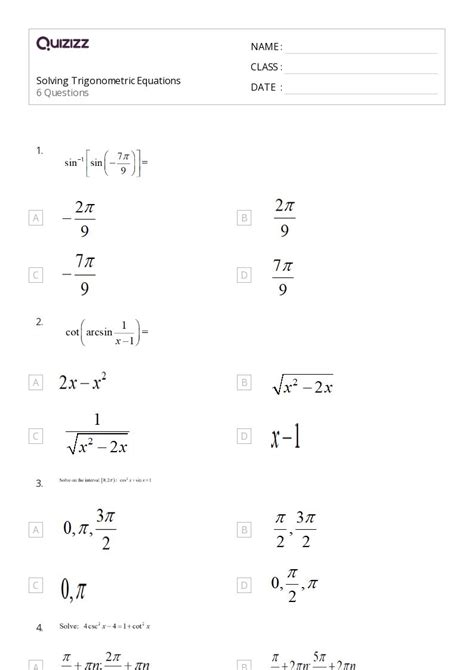 Printable Trigonometric Equations Worksheets For Year 11 Quizizz