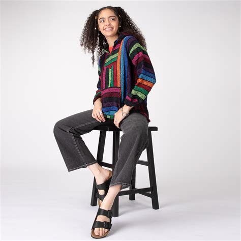 Womens Rainbow Baja Poncho Multi Journeys