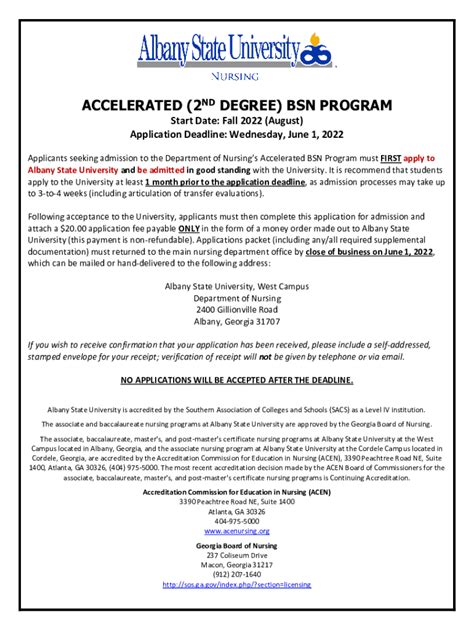 Fillable Online Pdf Accelerated Bsn Application Albany State