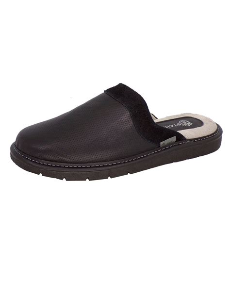 Pantuflas De Piel Salto De Cama Para Hombre Stahl 4750 Color Negro
