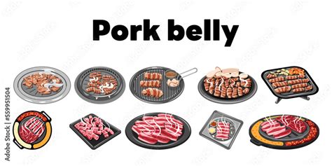 Grilled Pork Belly Vector Set Collection Graphic Clipart Design Stock