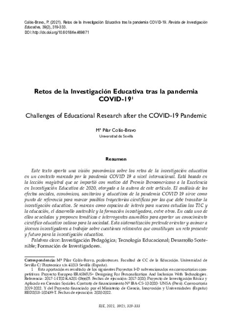 Pdf Retos De La Investigación Educativa Tras La Pandemia Covid 19