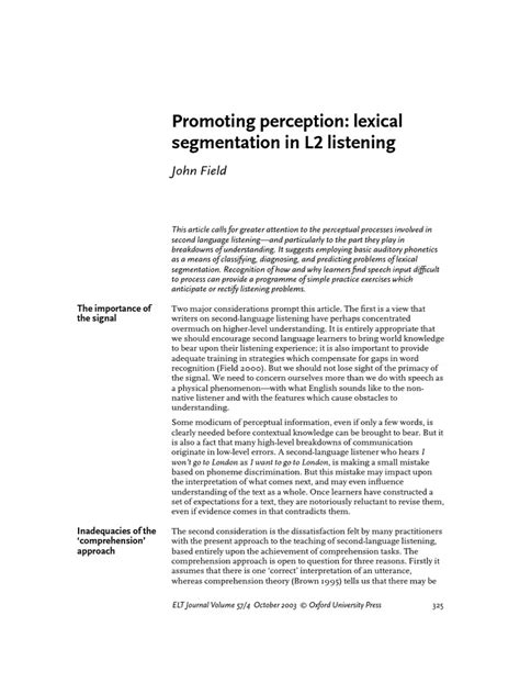 Perception In Listening Pdf Pdf Stress Linguistics Human Voice