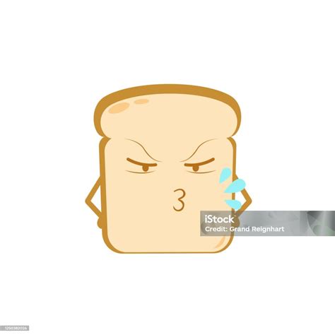 재미있는 귀여운 빵 캐릭터 벡터 플랫 빵 캐릭터는 짜증을 느낍니다 흰색 배경에 격리 빵 캐릭터 컨셉 감정에 대한 스톡 벡터 아트