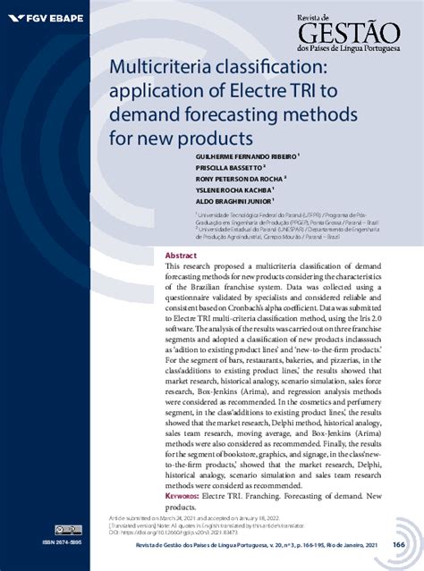 Pdf Multicriteria Classification Application Of Electre Tri To Demand Forecasting Methods For