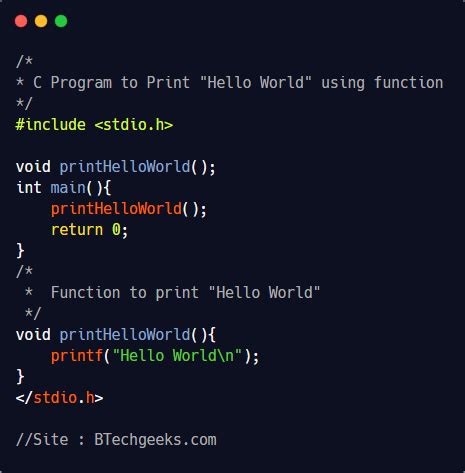 C Hello World Program BTech Geeks