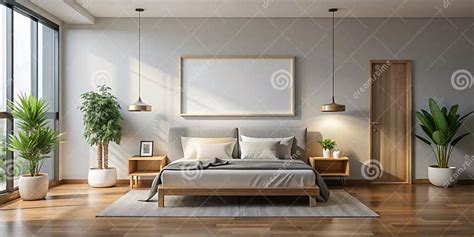 Frame Mockup In Minimalist Decorated Bedroom Ai Generative Stock Image