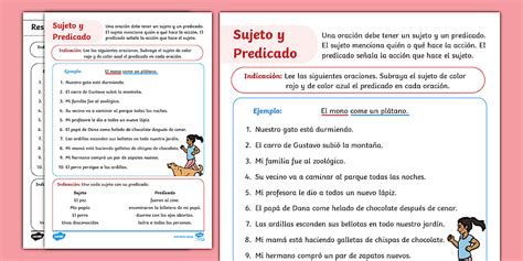 Ficha De Actividad Sujeto Y Predicado Para Segundo Grado