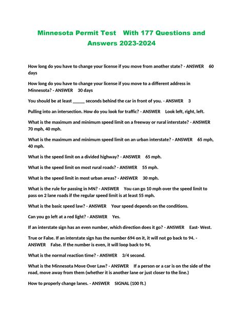 Solution Minnesota Permit Test With 177 Questions And Answers 2023